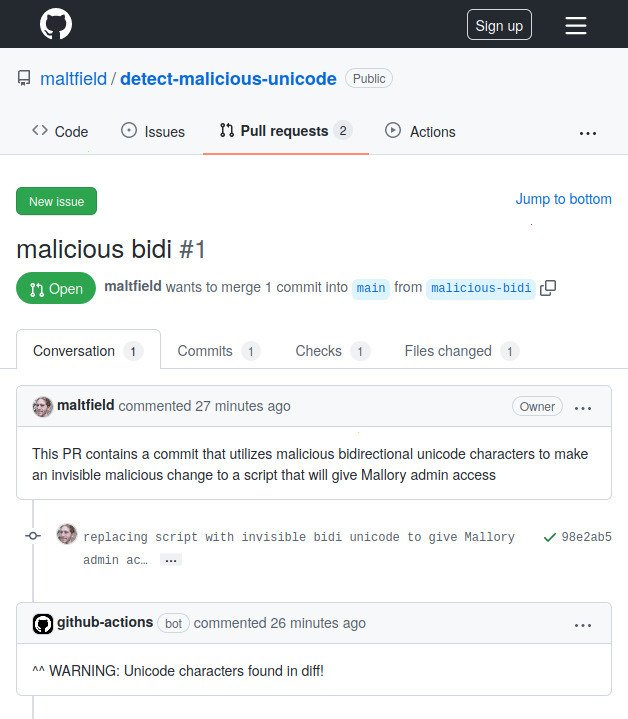 Detecting (Malicious) Unicode in GitHub PRs - Michael Altfield's Tech Blog